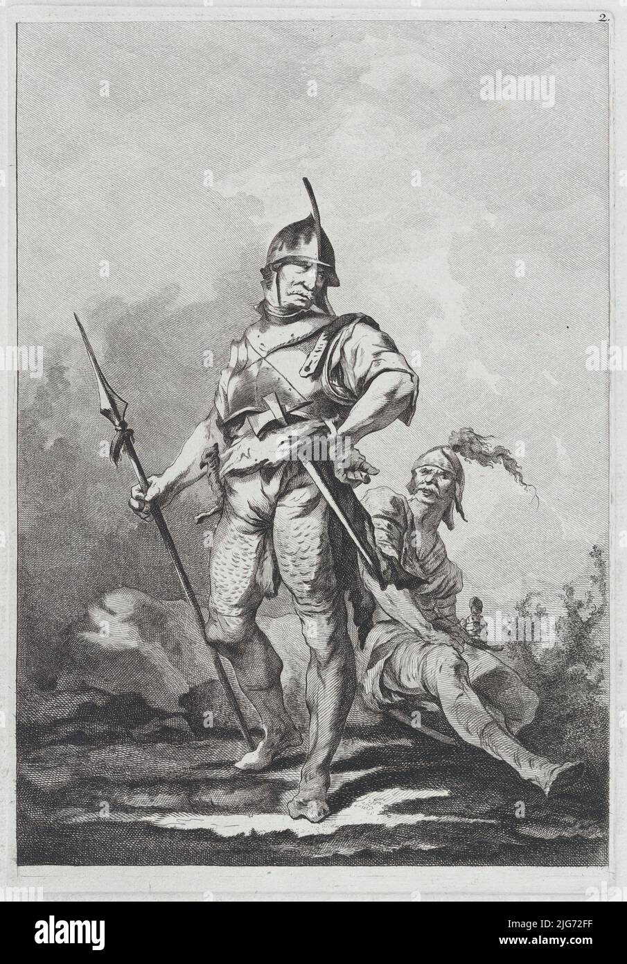 Two Soldiers, One Standing Holding a Lance, One Seated, 1764 Stock ...