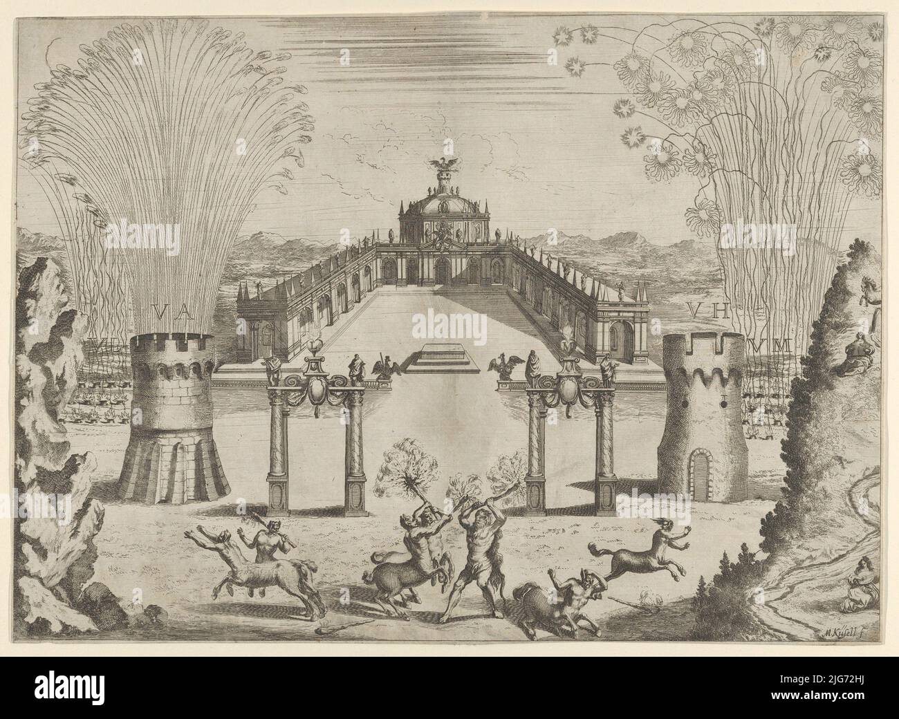 Pantomime with fireworks performed for the marriage of Emperor Leopold ...