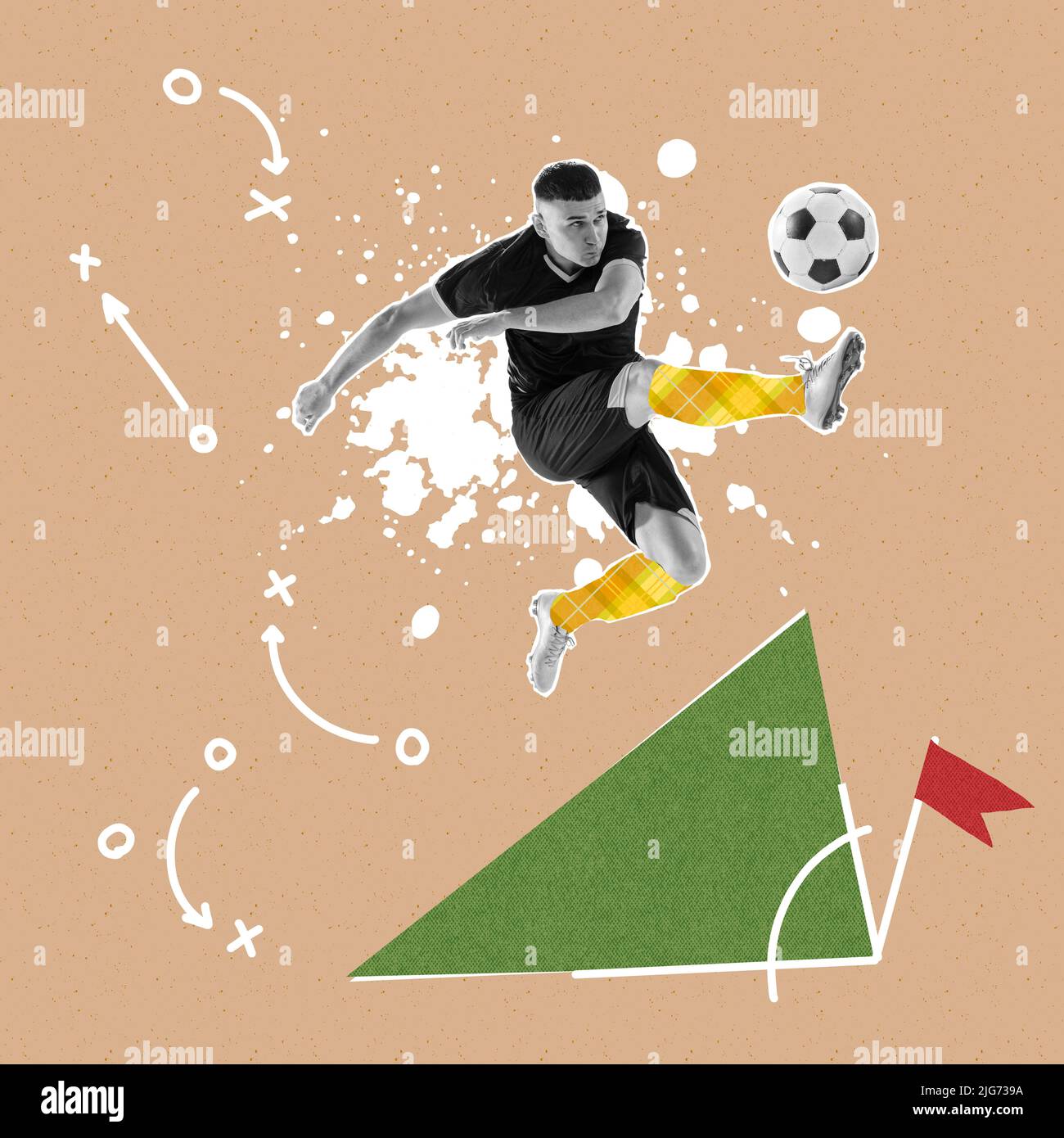 Contemporary art collage. Professional male soccer football player ...