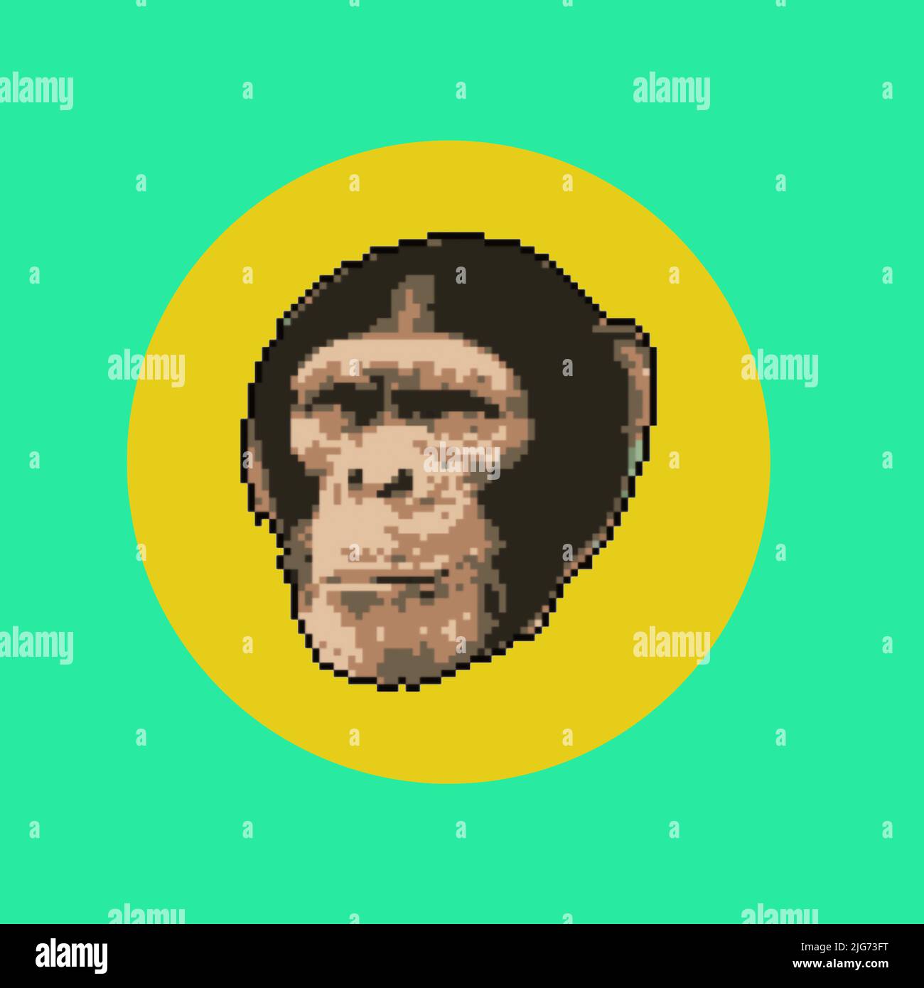 Pixel portrait of a monkey in a circle, 8-bit character, green ...