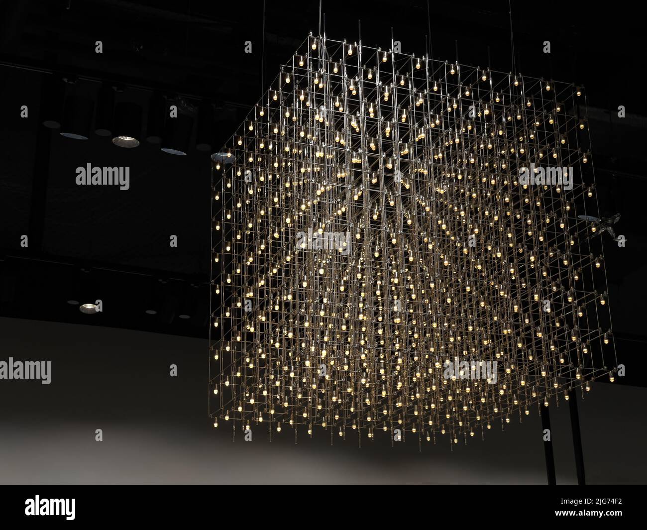 Luxury cube shaped chandelier with bulbs Stock Photo - Alamy