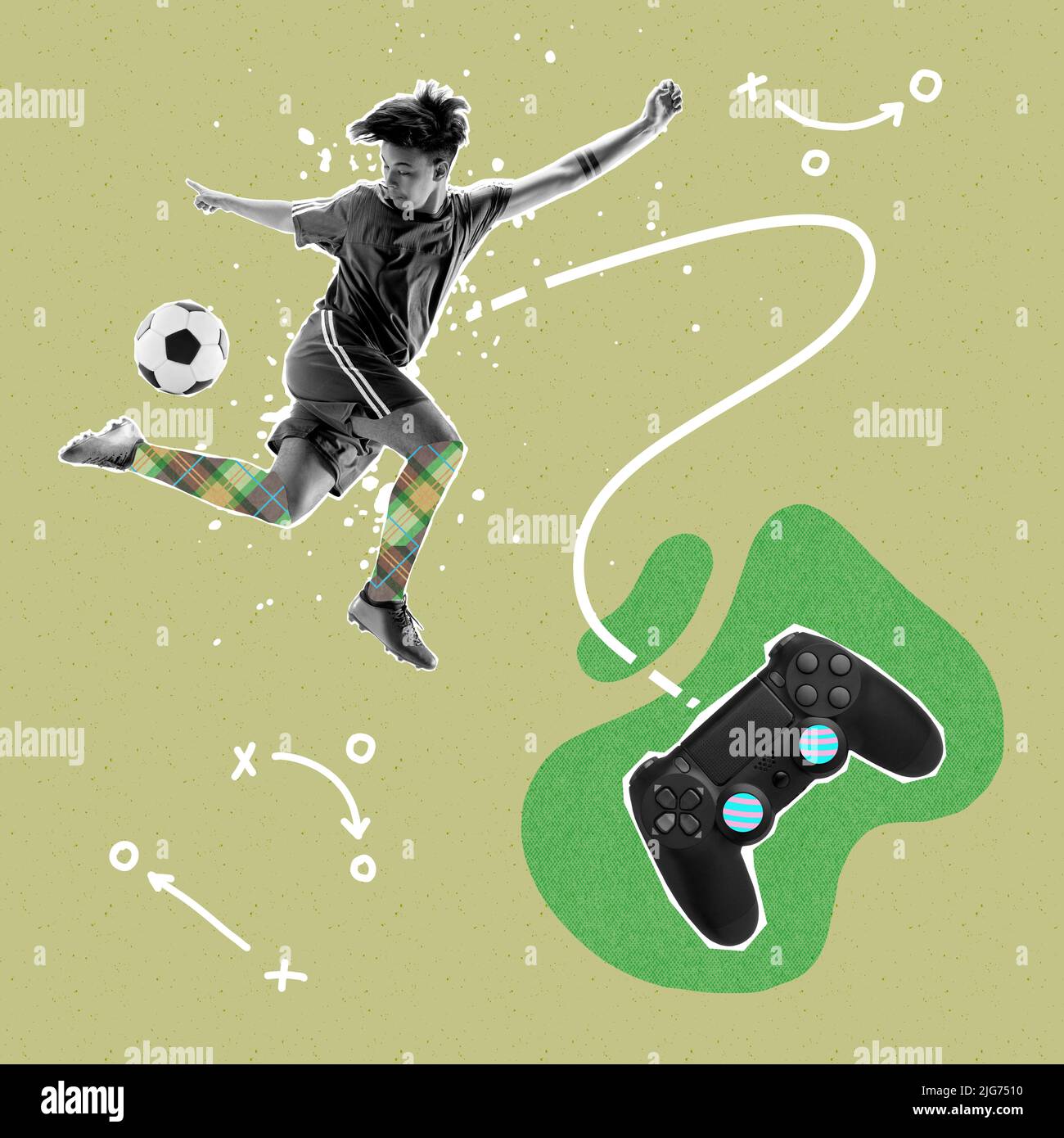Contemporary art collage. Professional male soccer football player ...