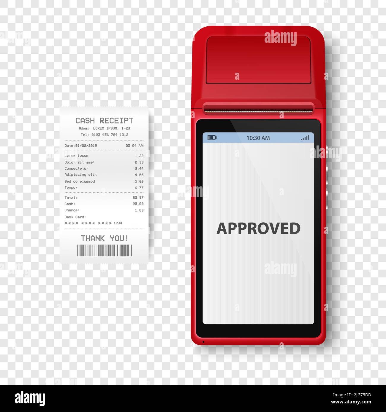 Vector 3d Red NFC Payment Machine and Paper Check, Receipt Isolated. Wi-fi, Wireless Payment ...
