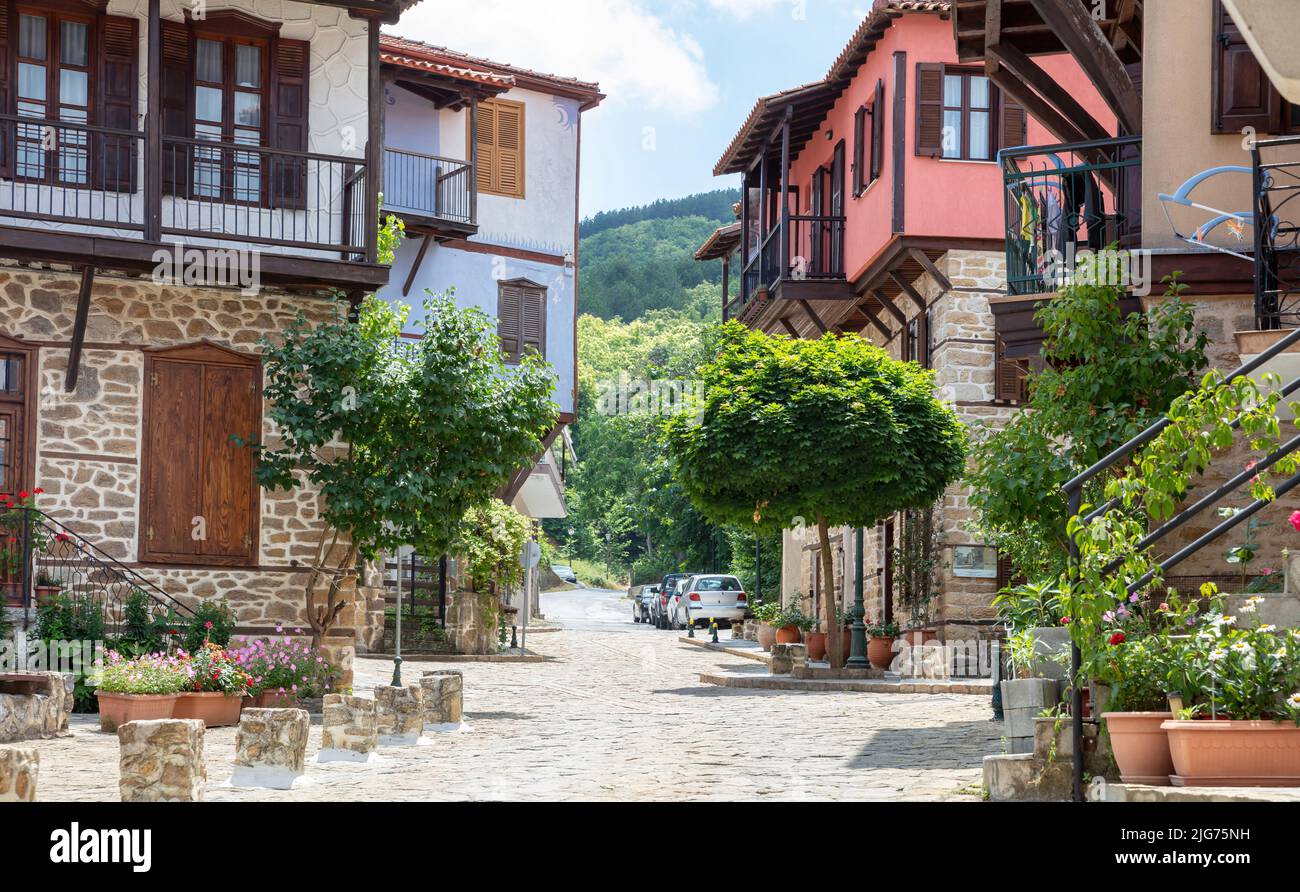 Greece, Arnaia village Chalkidiki. Traditional house two floor ...