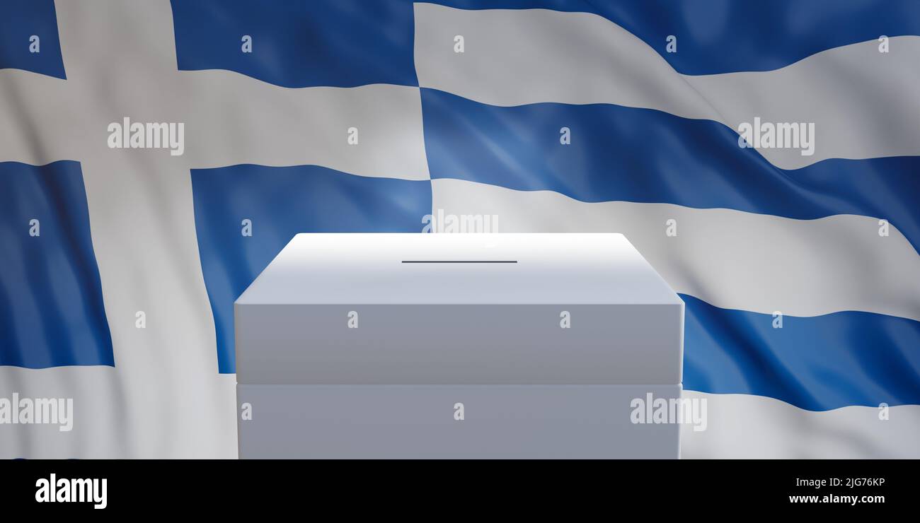 Election in Greece. White ballot box on waving Greek flag background ...