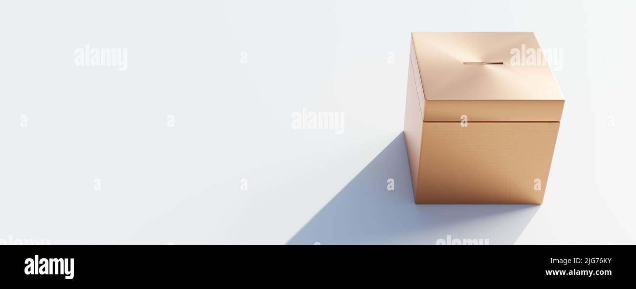 Election concept. Bronze metal ballot box with a slot isolated on white ...