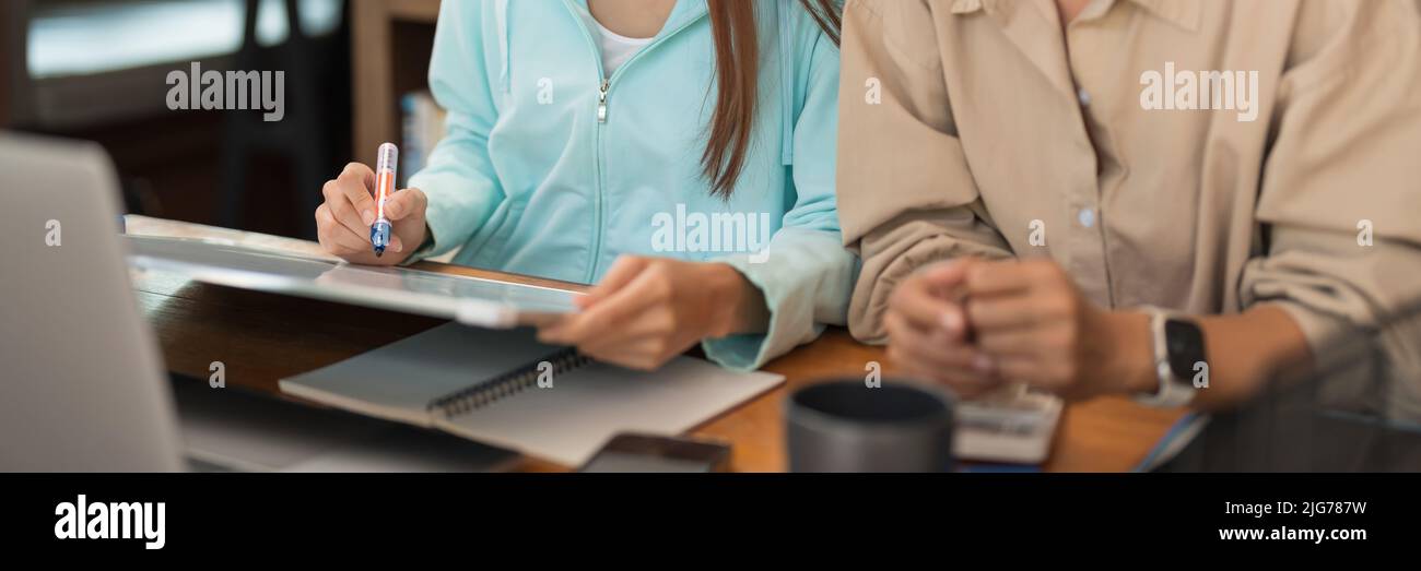 College education concept, Teenage girl taking quiz of tutor on ...
