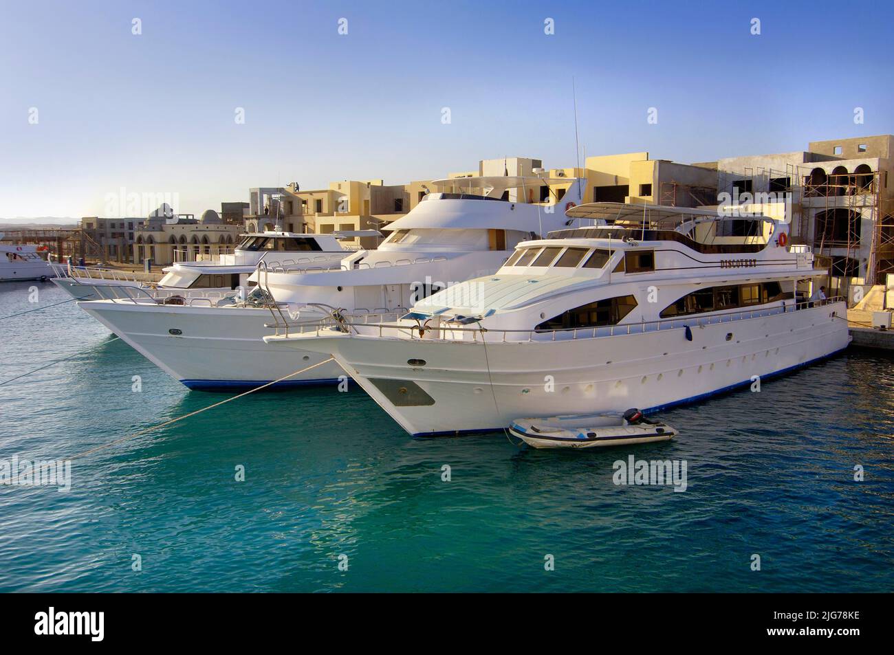 Diving Safari Boats in Port Ghalib Harbour, Red Sea, Egypt Stock Photo ...