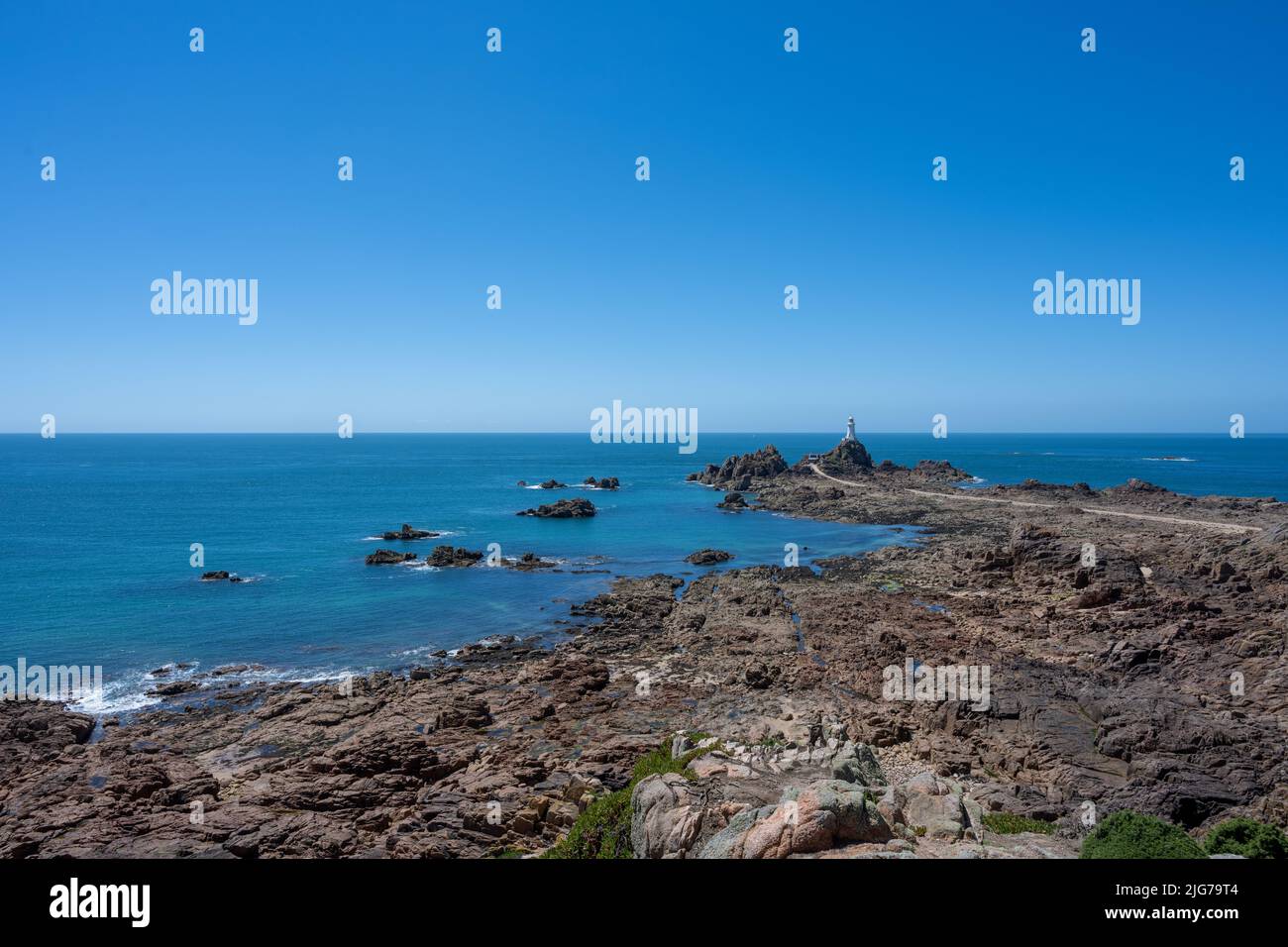 La Corbiere lighthouse on the headland of St Brelade in the sout-west ...