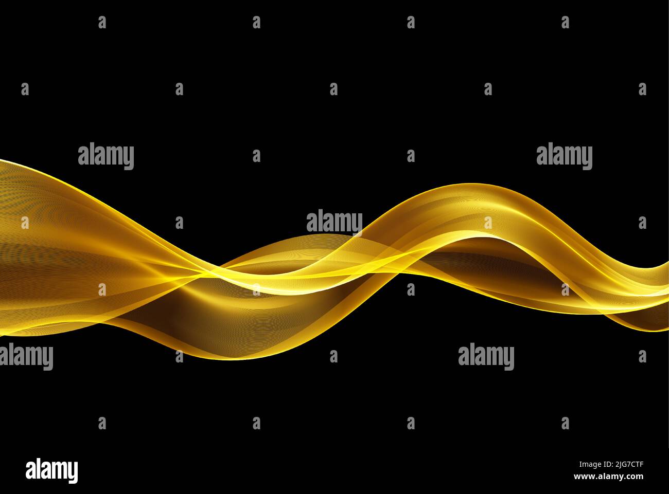 Golden wave design element on black background.Flow of wavy lines ...
