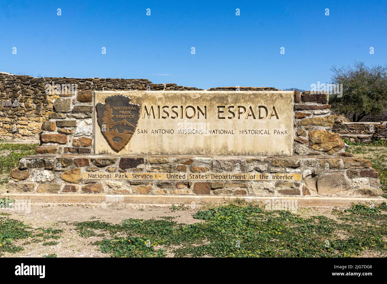 Mission Espada National Park Service Stone Sign Stock Photo - Alamy