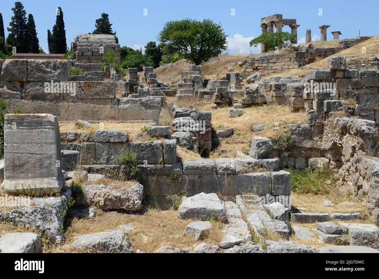 View at the archeolgical site of ancient Corinth on Greece Stock Photo ...