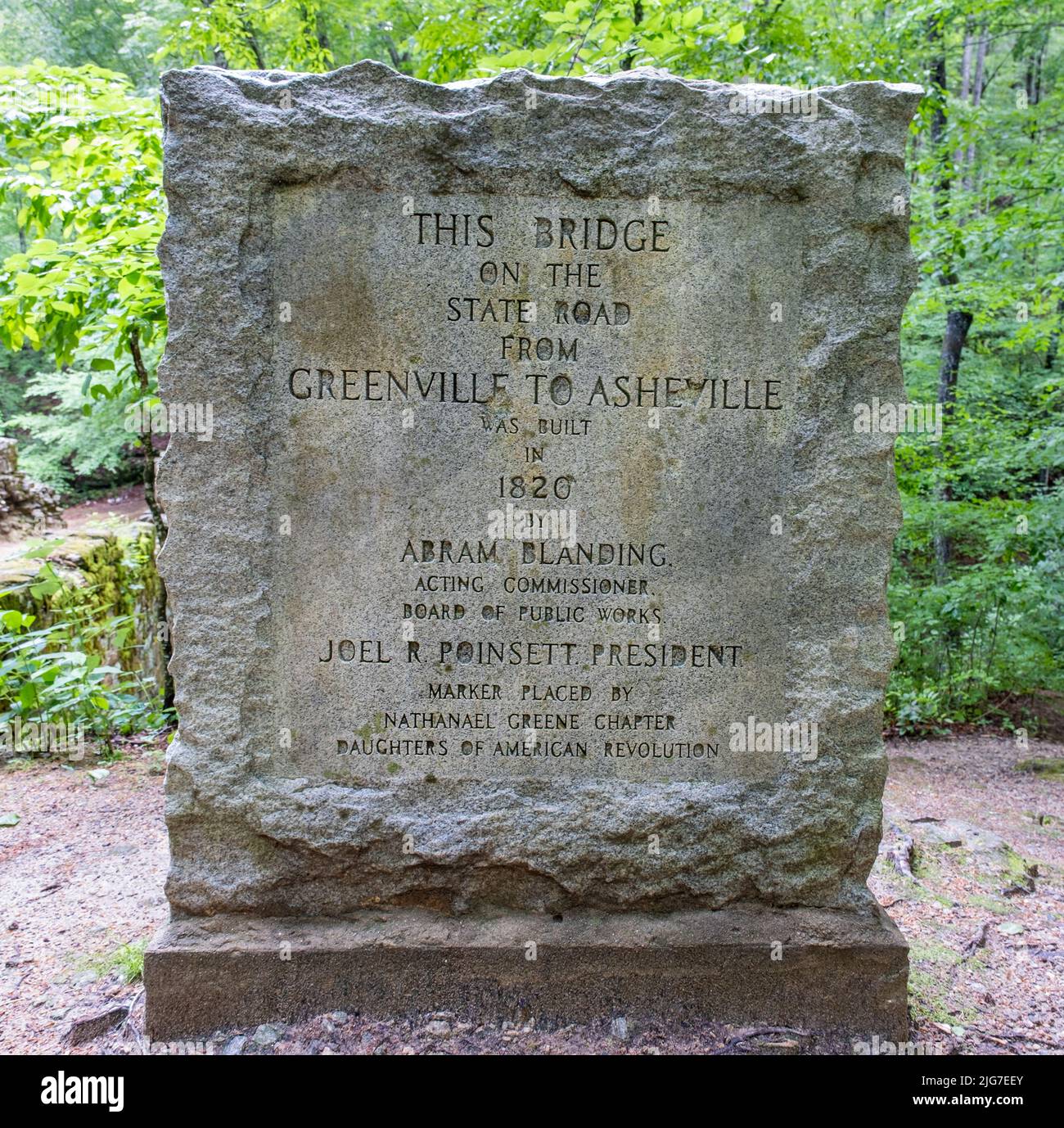 Large stone historical marker for Poinsett Bridge in South Carolina ...