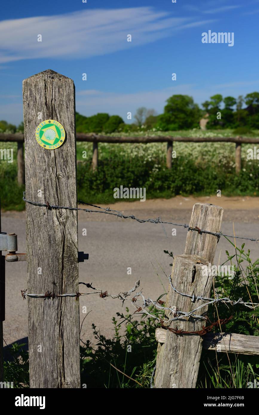 Waymarkers for the Cuckmere Pilgrim Path on a gate post at Alfriston ...