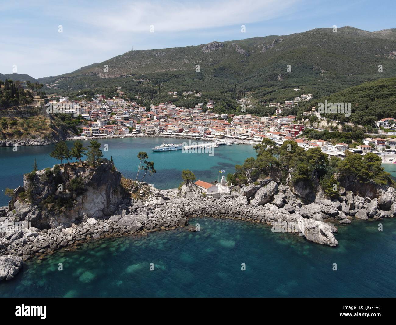 Aerial View Of Parga Town Famous Tourist Destination In Greece, Summer ...