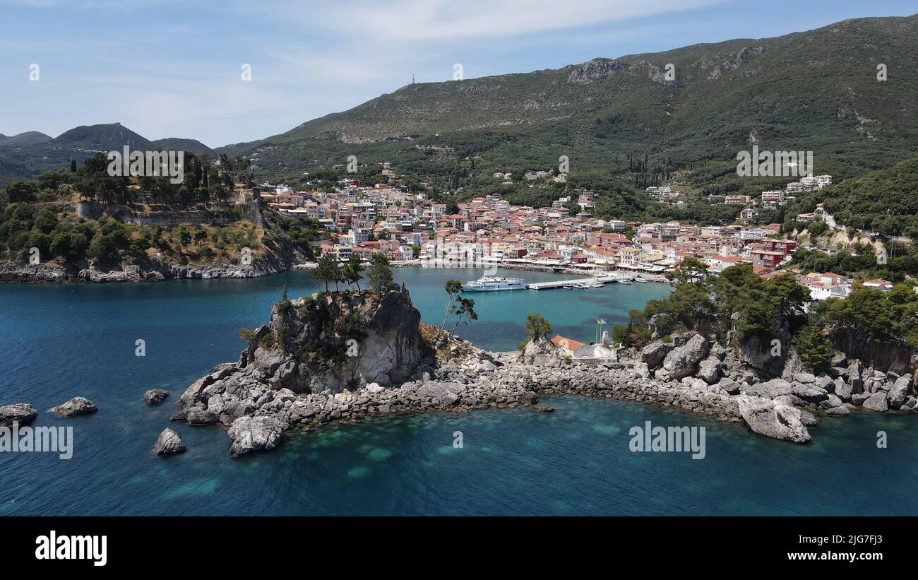 Aerial View Of Parga Town Famous Tourist Destination In Greece, Summer ...