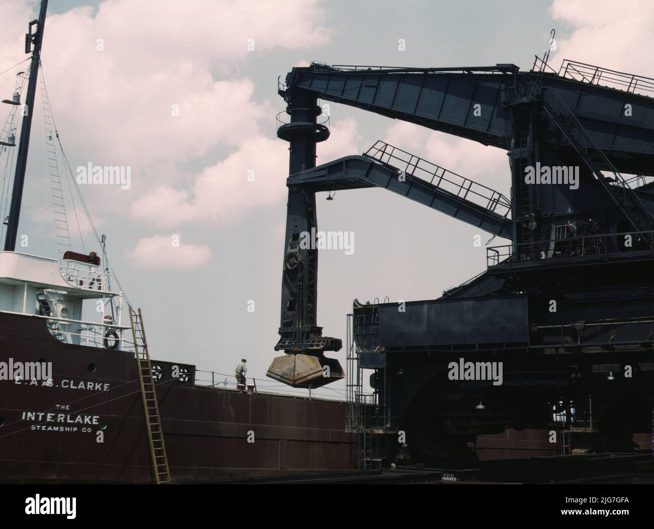 Pennsylvania R.R. ore docks, unloading ore from a lake freighter by ...