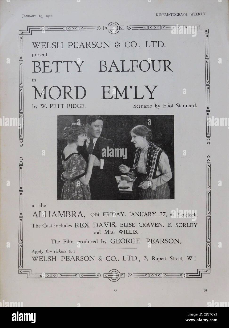 BETTY BALFOUR REX DAVIS and Mrs. HUBERT WILLIS in MORD EM'LY 1922 ...