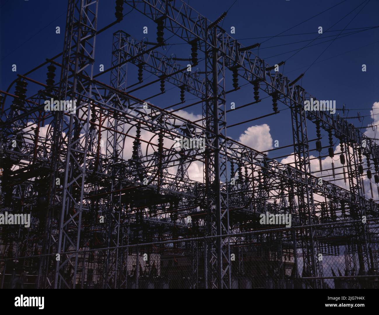 Section of one of the switchyards from which high tension lines carry ...