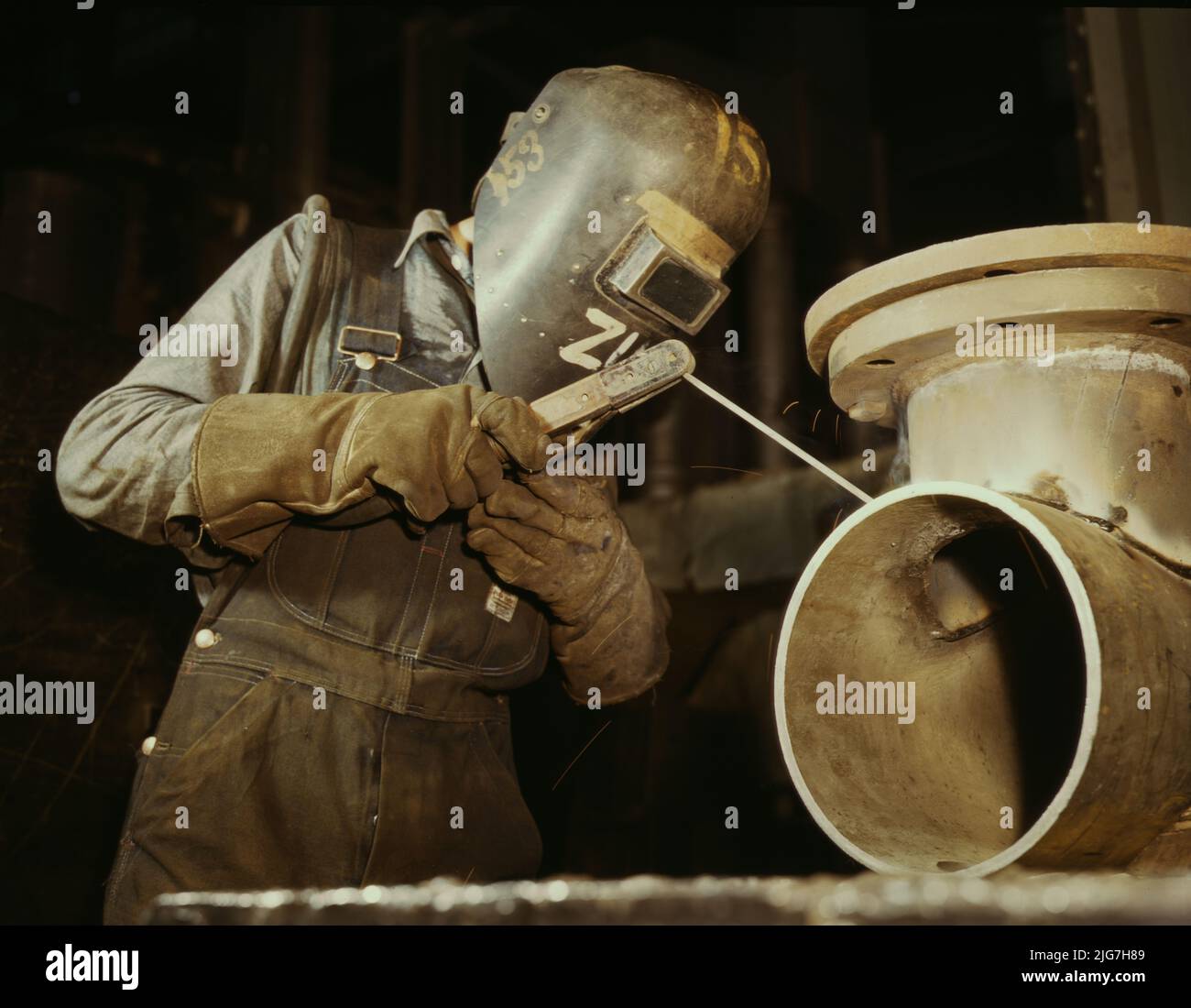 Welder making boilers for a ship, Combustion Engineering Co ...