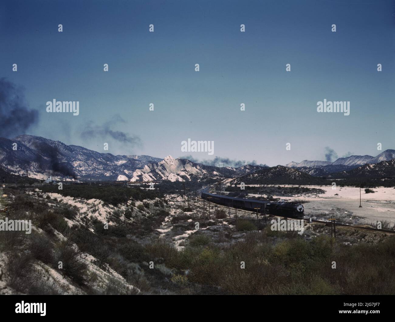 Santa Fe R.R. trains going through Cajon Pass in the San Bernardino ...