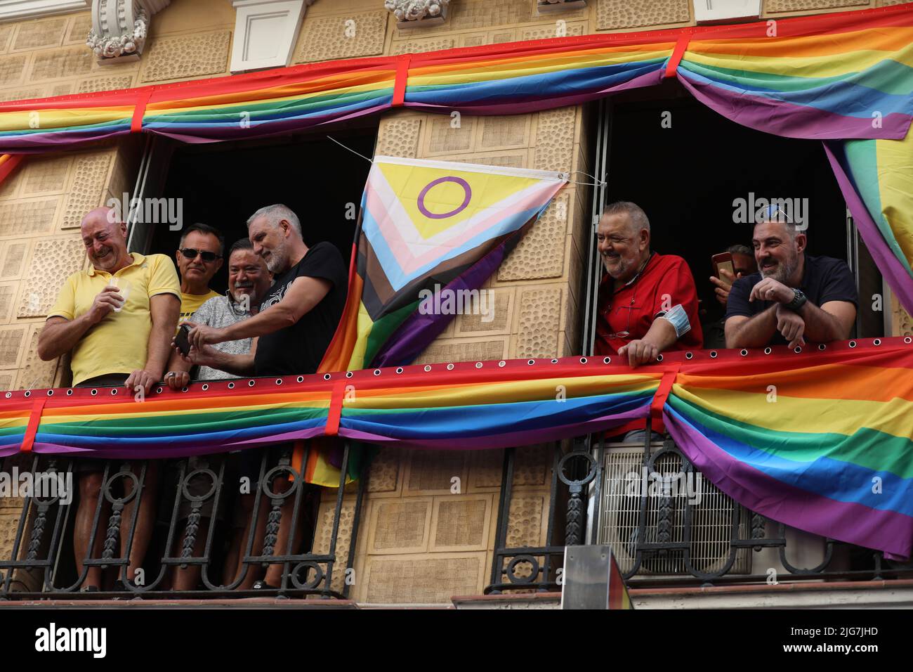 Madrid, Spain. 7th June, 2022. LGBTQ+ Pride flags on display in the ...
