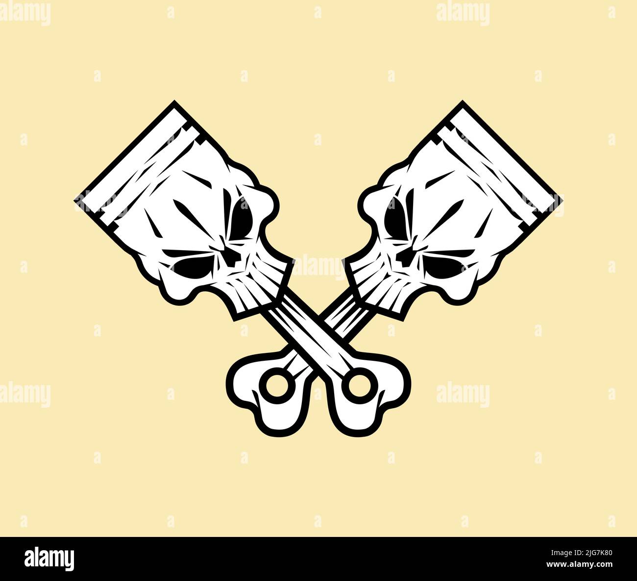 Piston skull emblem of motorcycle club. Piston skeleton Sign Biker club ...