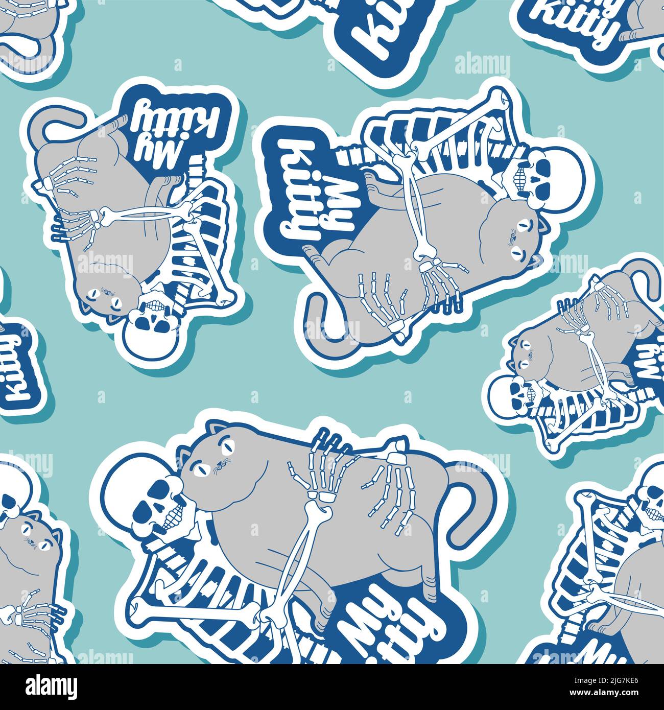 Skeleton love cat pattern seamless. Skeleton hugging cat background. My ...