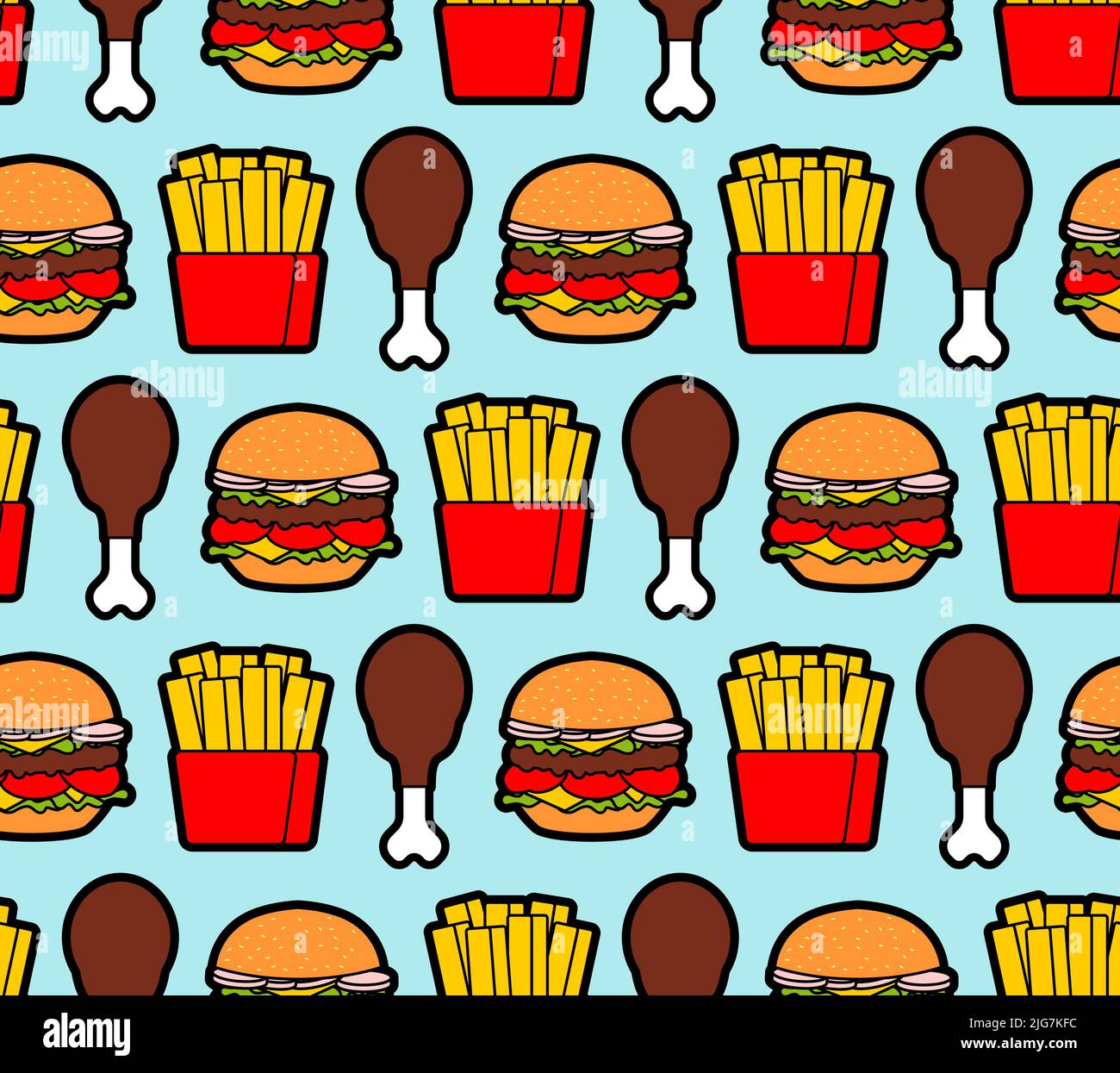 Fast food pattern seamless. burger and fried chicken leg and French ...