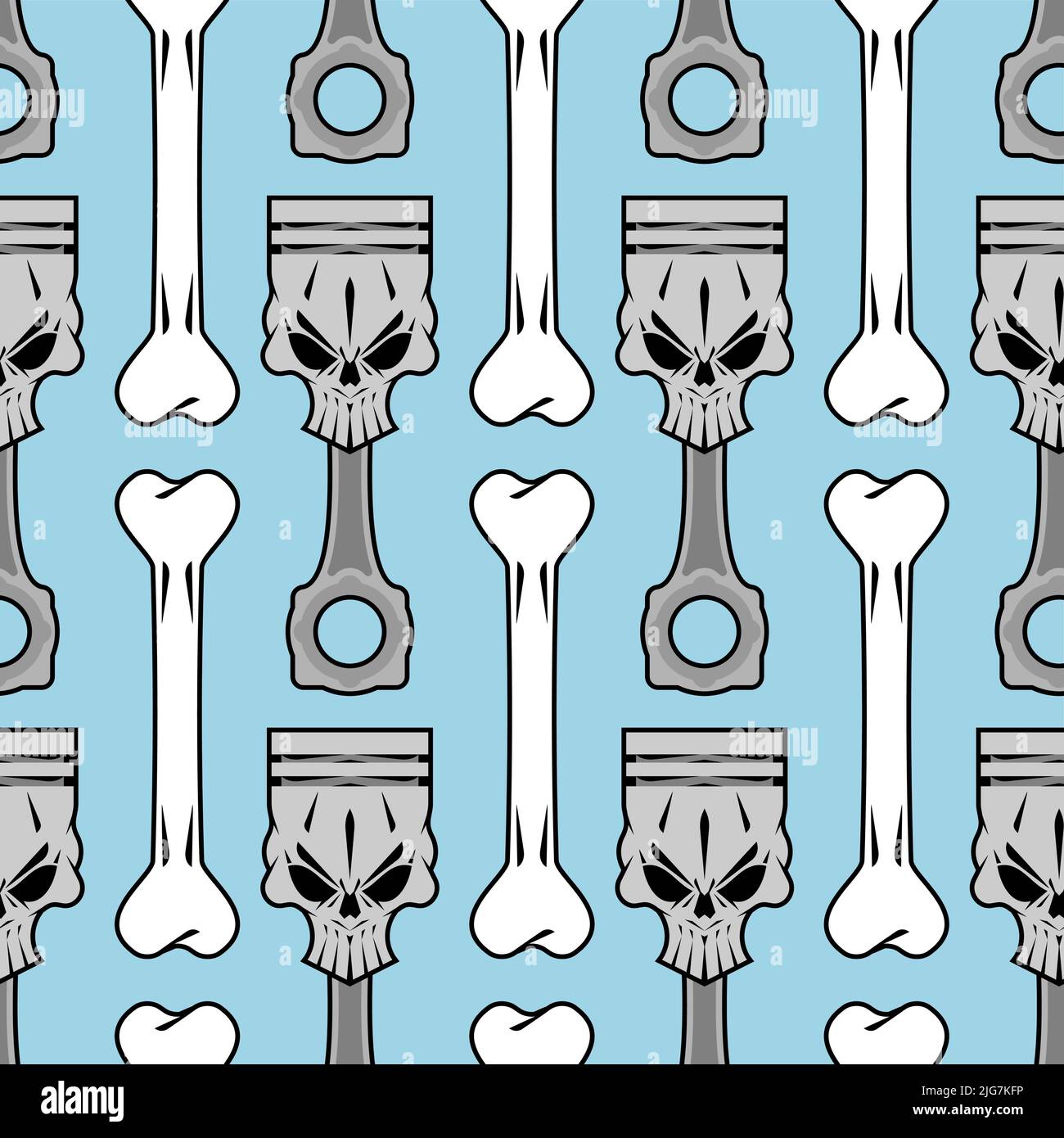 Piston skull background of motorcycle club. Piston skeleton pattern ...