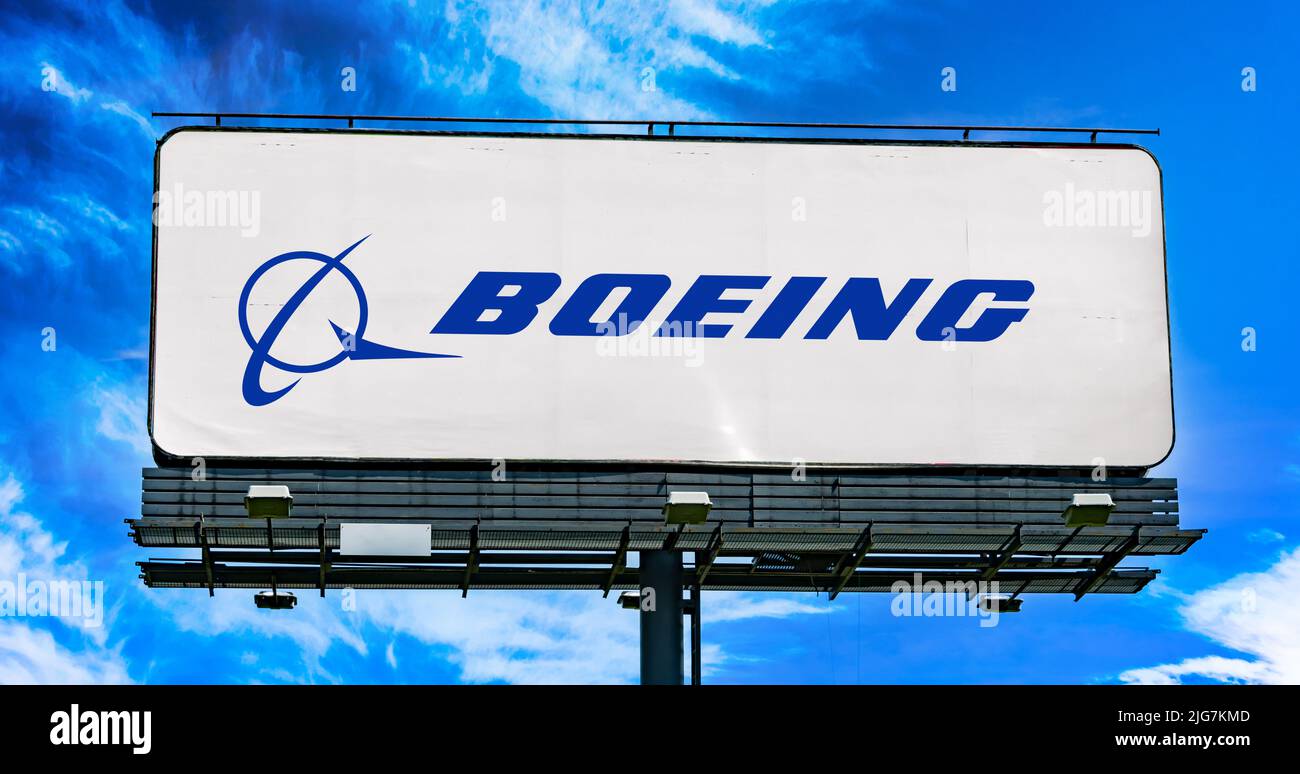 POZNAN, POL - JUN 28, 2022: Advertisement billboard displaying logo of ...