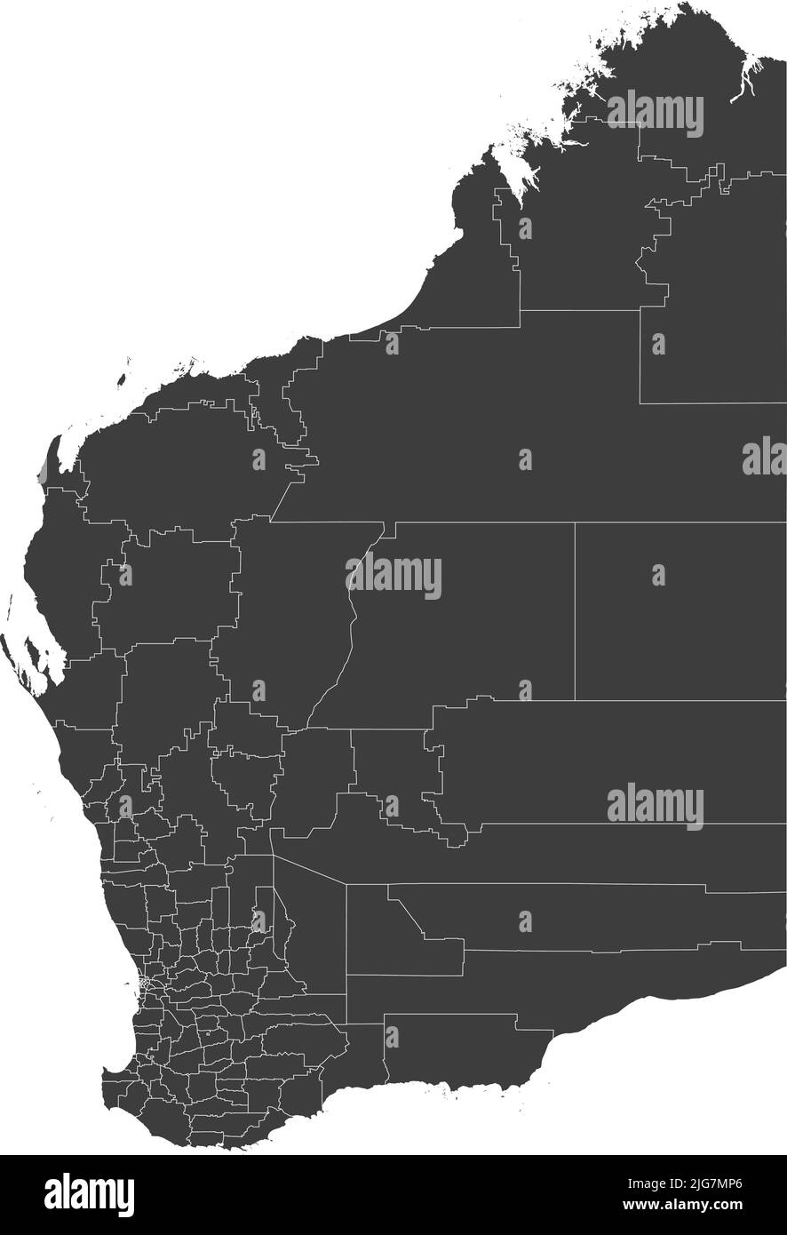 Dark gray map of local government areas of WESTERN AUSTRALIA Stock ...