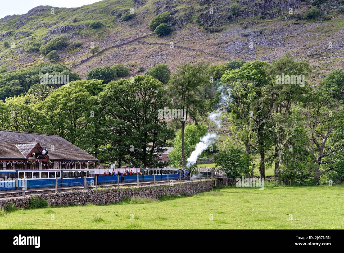 A steam train of the Ravenglass and Eskdale heritage railway at ...