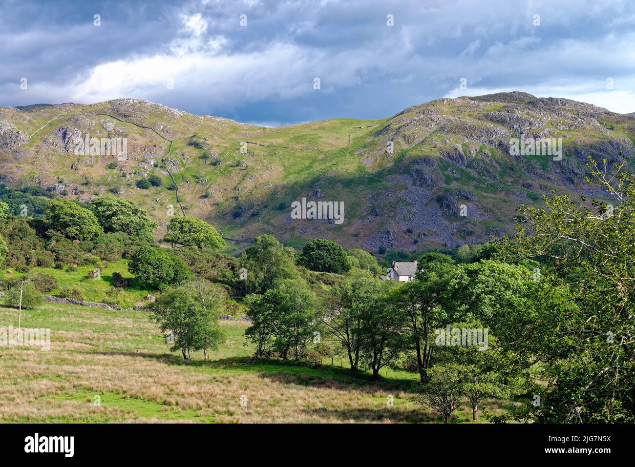 The view from Eskdale Green of Brantrake Crags And Fells on a summers ...