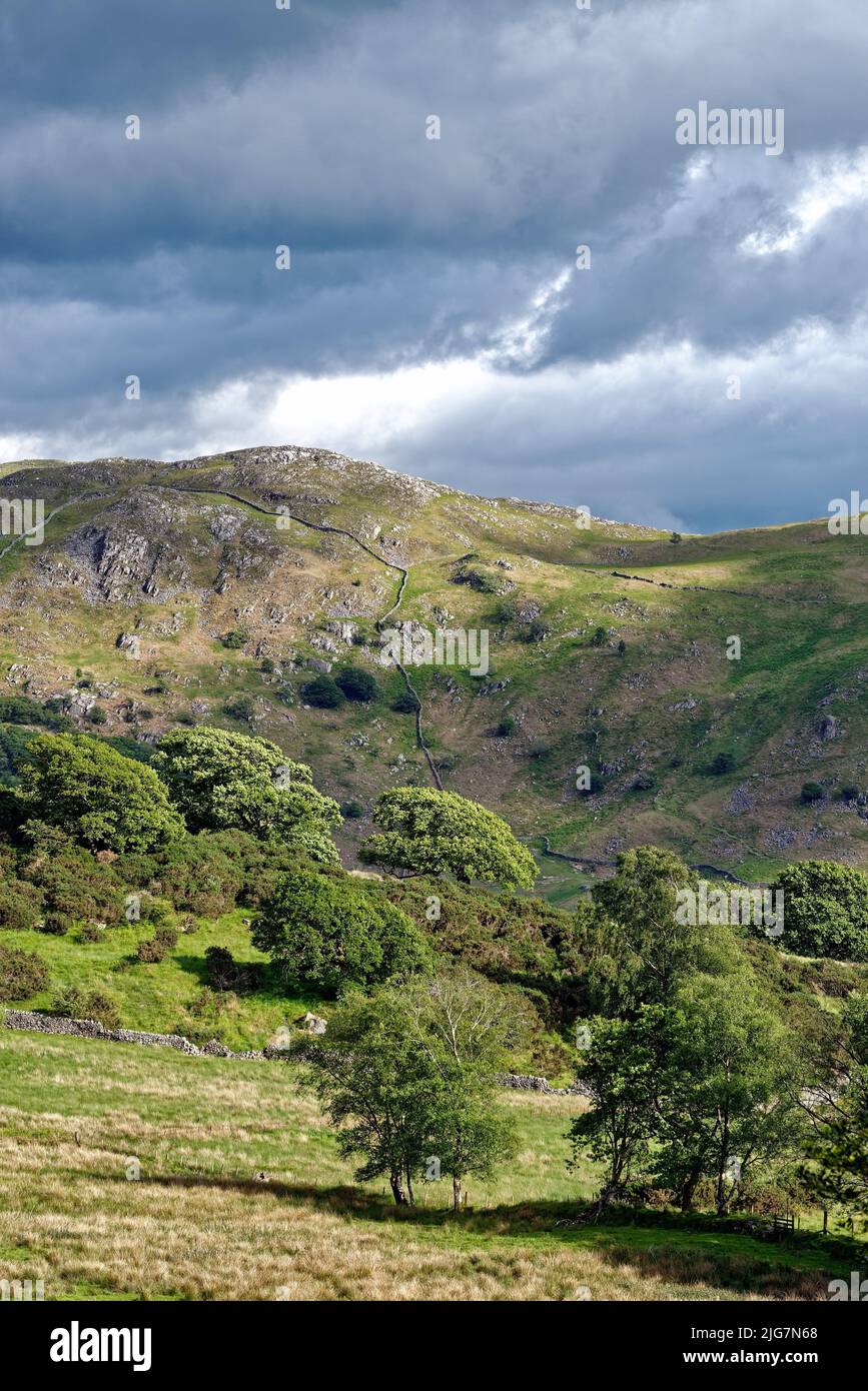 The view from Eskdale Green of Brantrake Crags And Fells on a summers ...