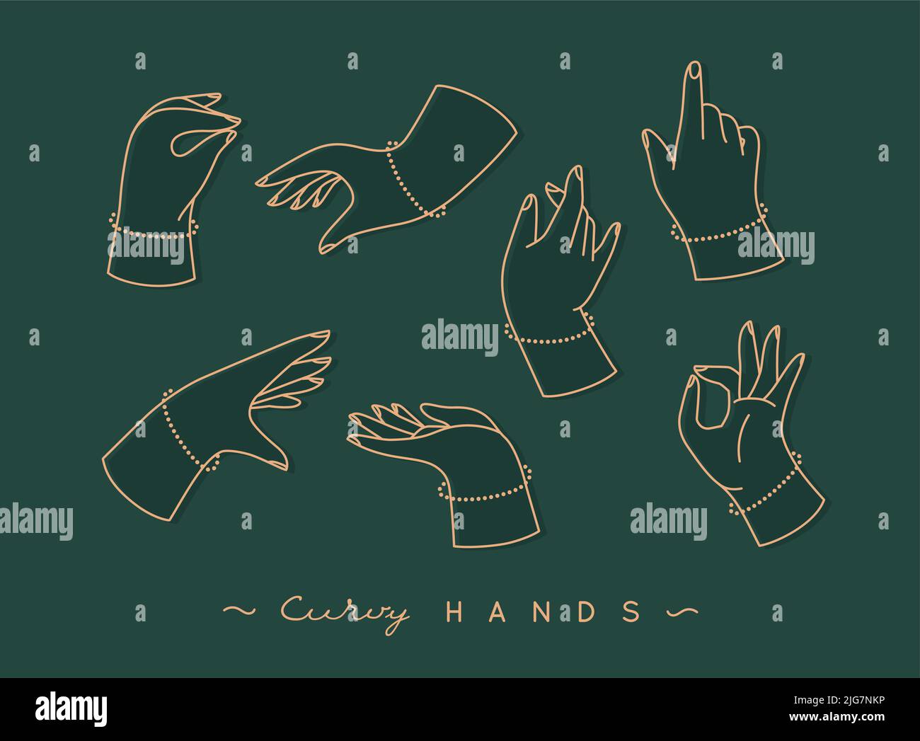 Set of curvy hands with fingers icons in different positions drawing ...