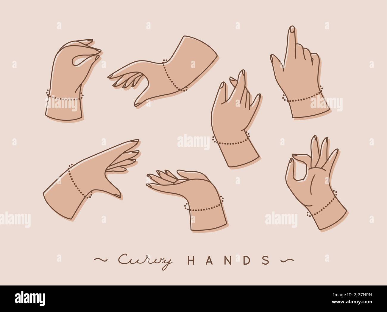 Set of curvy hands with fingers icons in different positions drawing ...