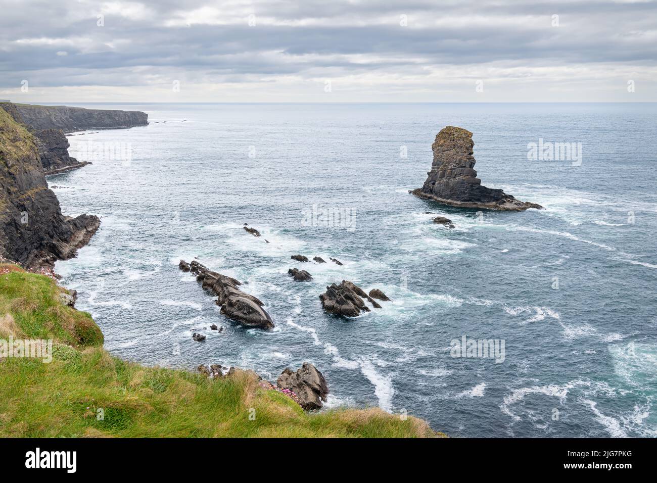 A Sea Stack and the north coast cliffs of the loophead peninsular in ...