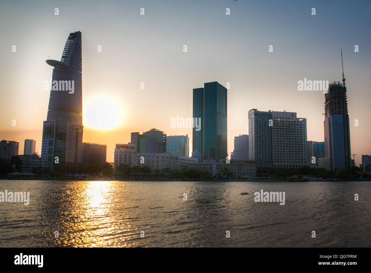 Saigon downtown at sunset, view from across the Saigon river Stock ...