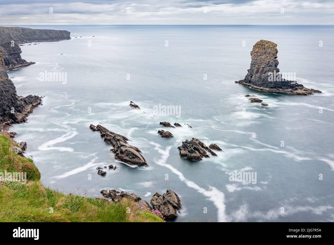 Long Exposure Sea Stack and the north coast cliffs of the loophead ...