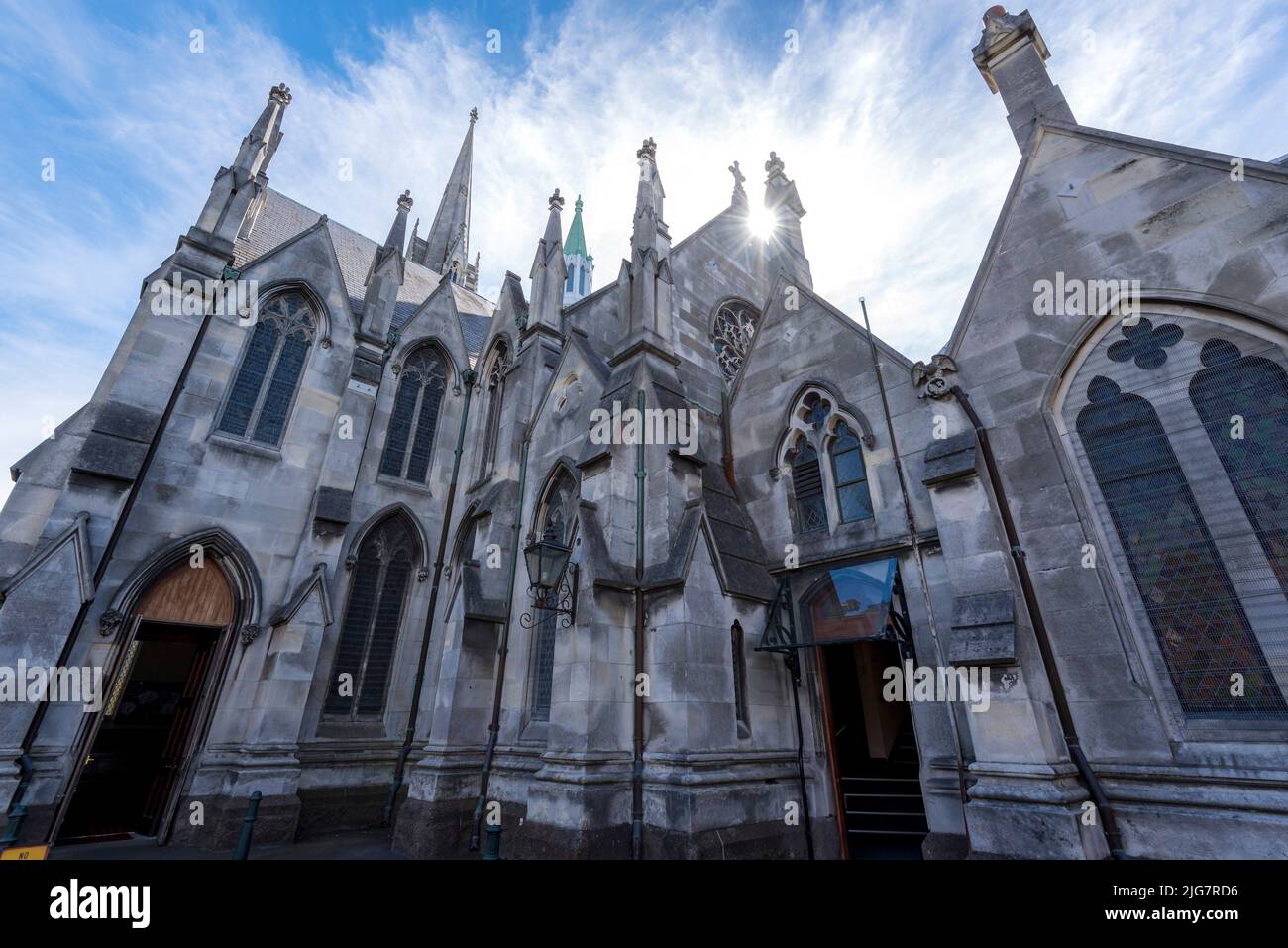 A low angle shot of the first church of Otago in Dunedin, New Zealand ...