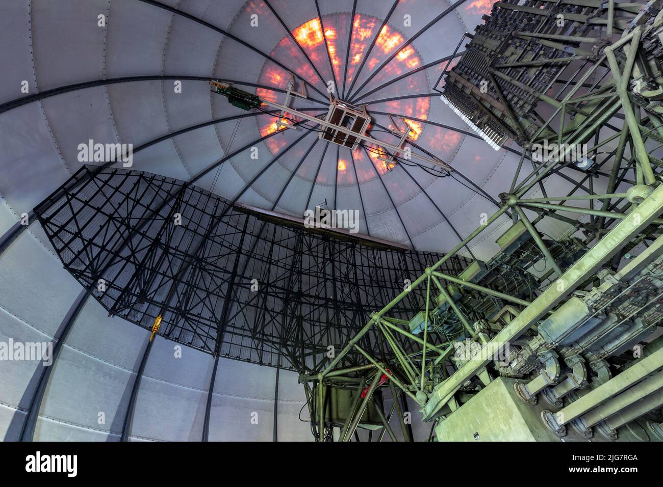 Old military tracking system. Radar base. Old giant dome of a radar ...