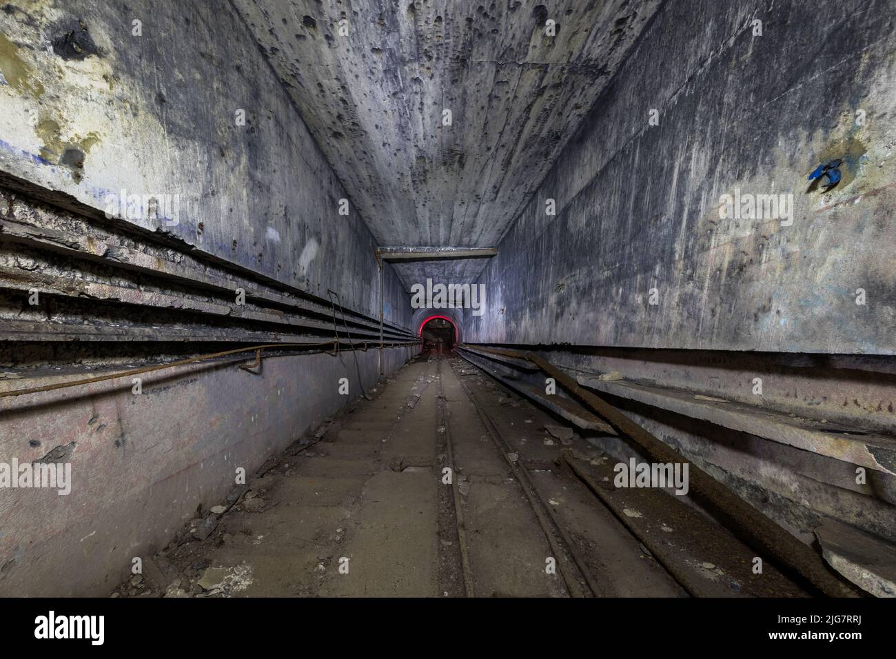 A sloping gallery of a bunker of the Maginot Line in France Stock Photo ...