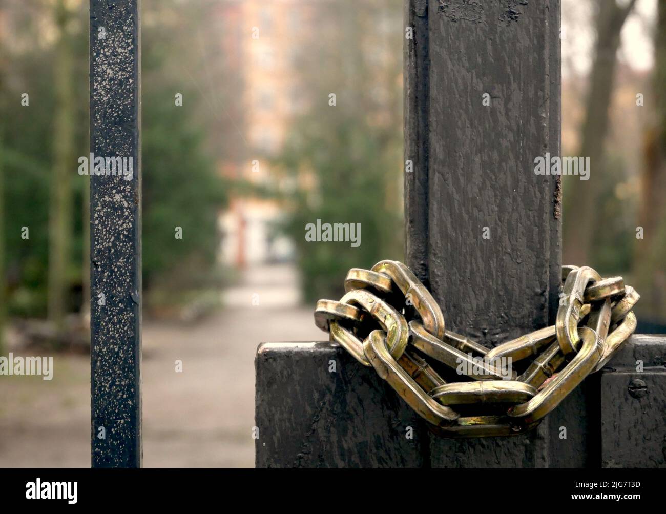 big golden chain locking a gate Stock Photo - Alamy