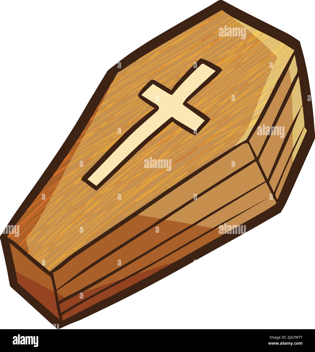 A colorful vector illustration of a wooden coffin with a Christian ...