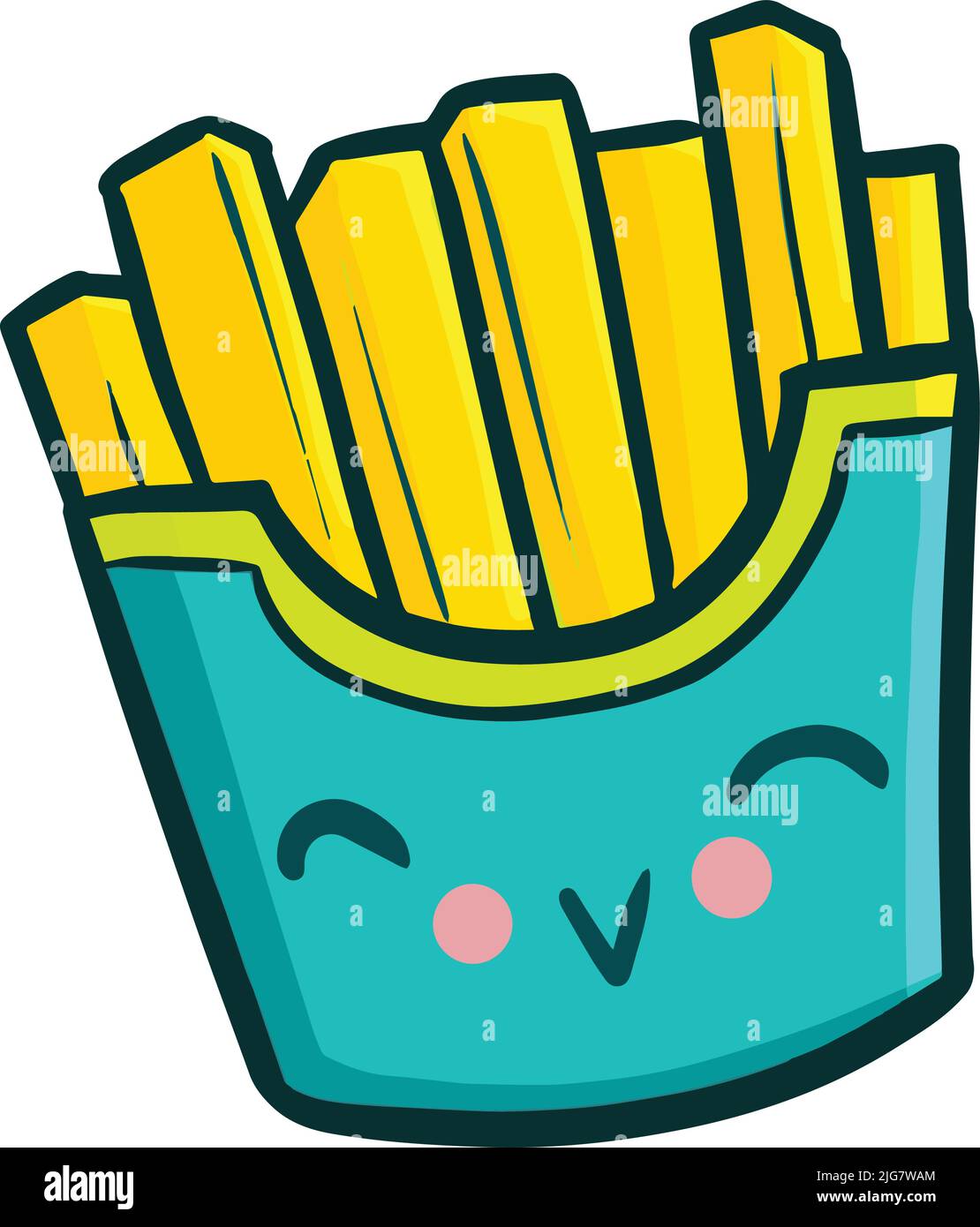 A colorful vector illustration of french fries with a smiling face ...