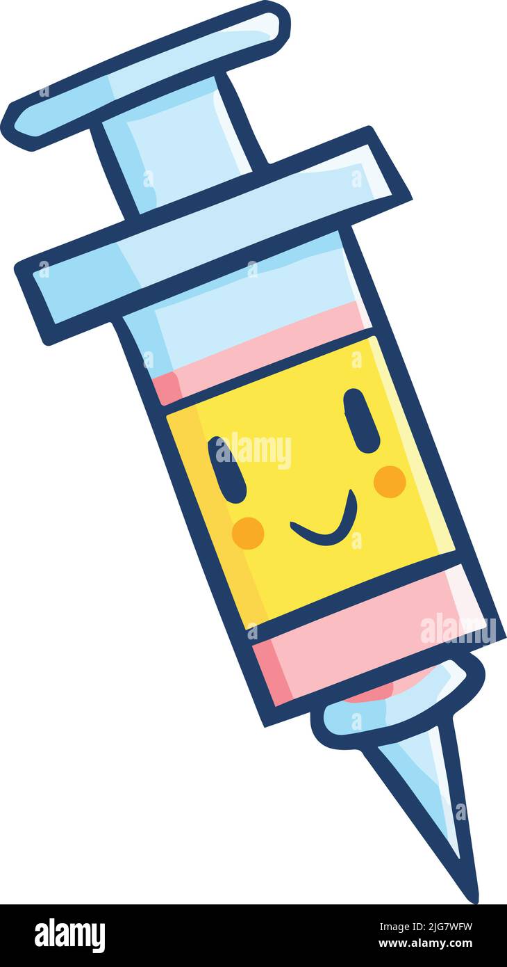 A colorful vector illustration of a syringe with a smiling face Stock ...