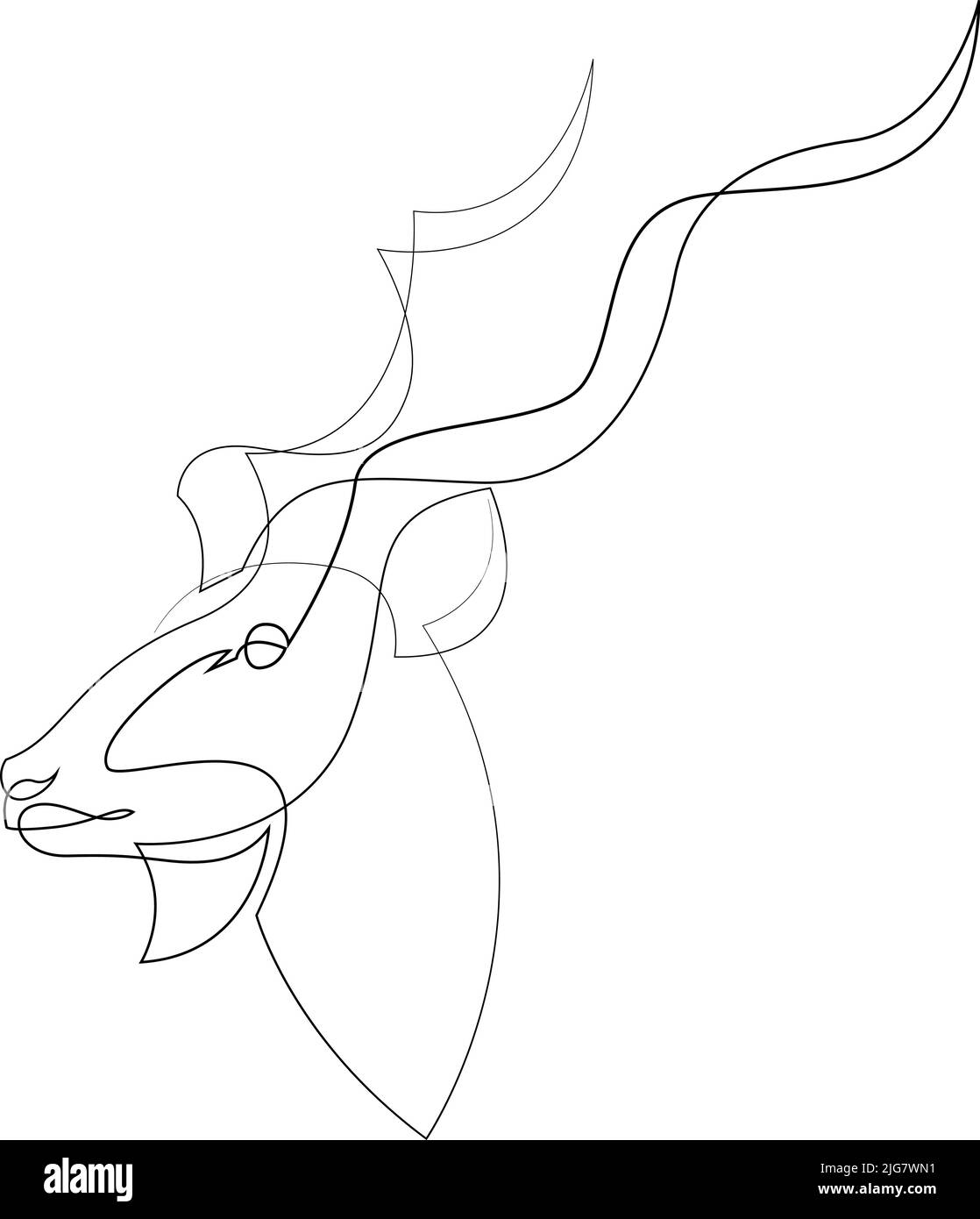 One line Kudu antelope design silhouette. Hand drawn minimalism style ...