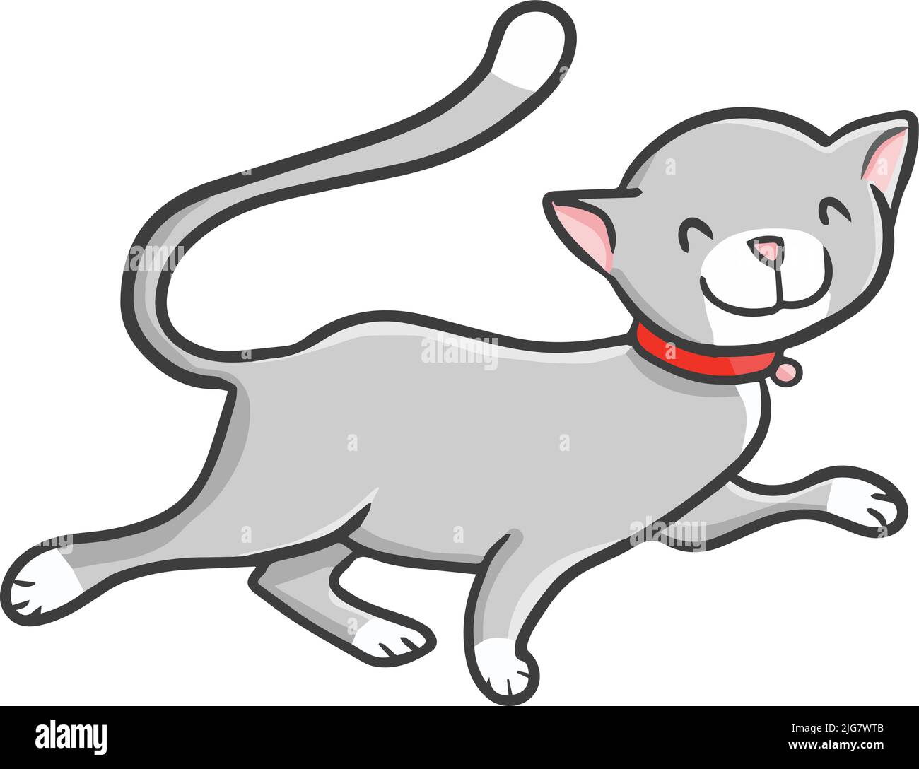 A colorful vector illustration of a cute happy grey cat Stock Vector ...