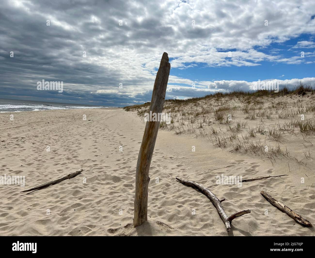 Wooden pole on a white sand beach Stock Photo - Alamy